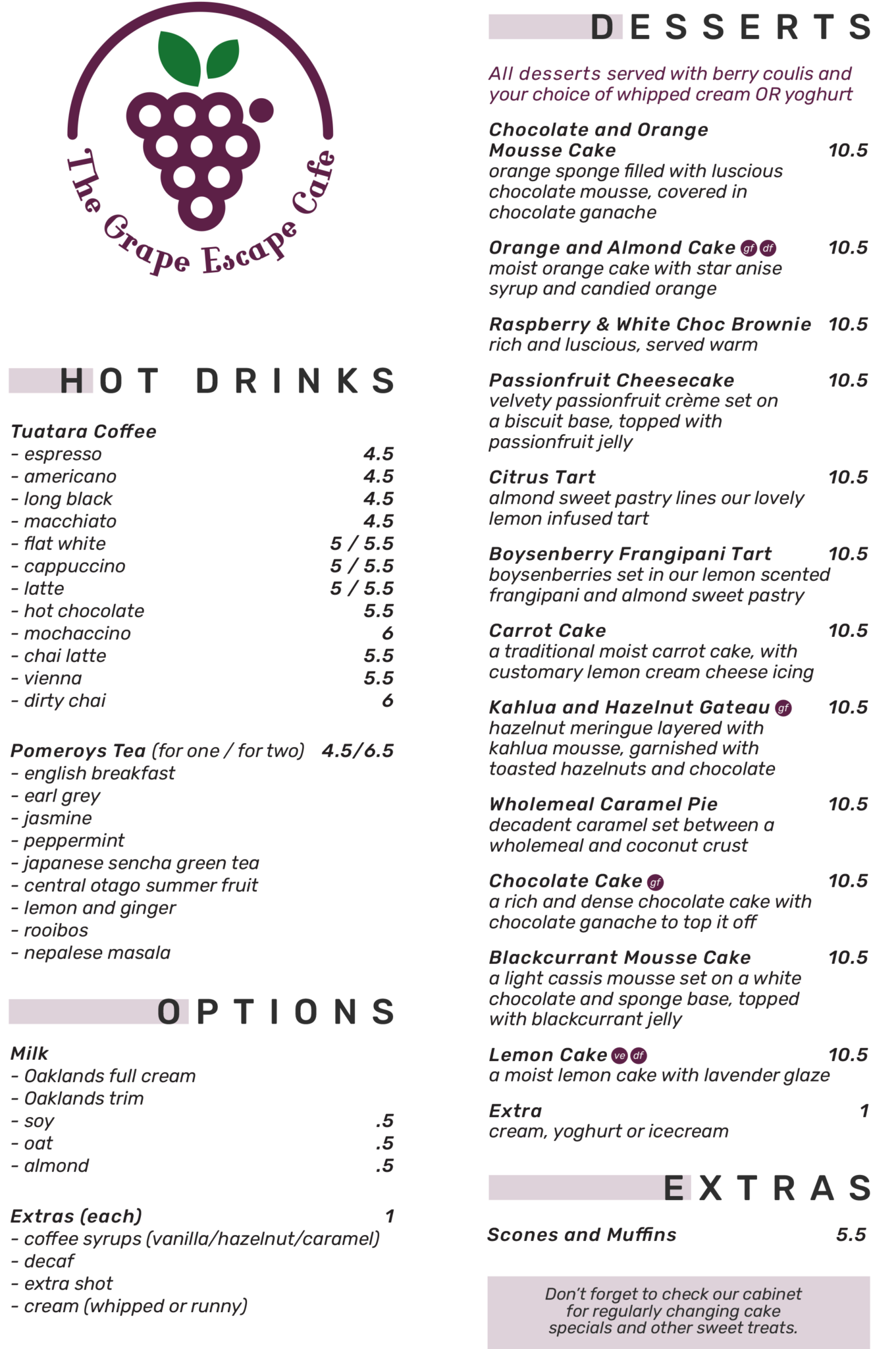 Our Menu - The Grape Escape Cafe