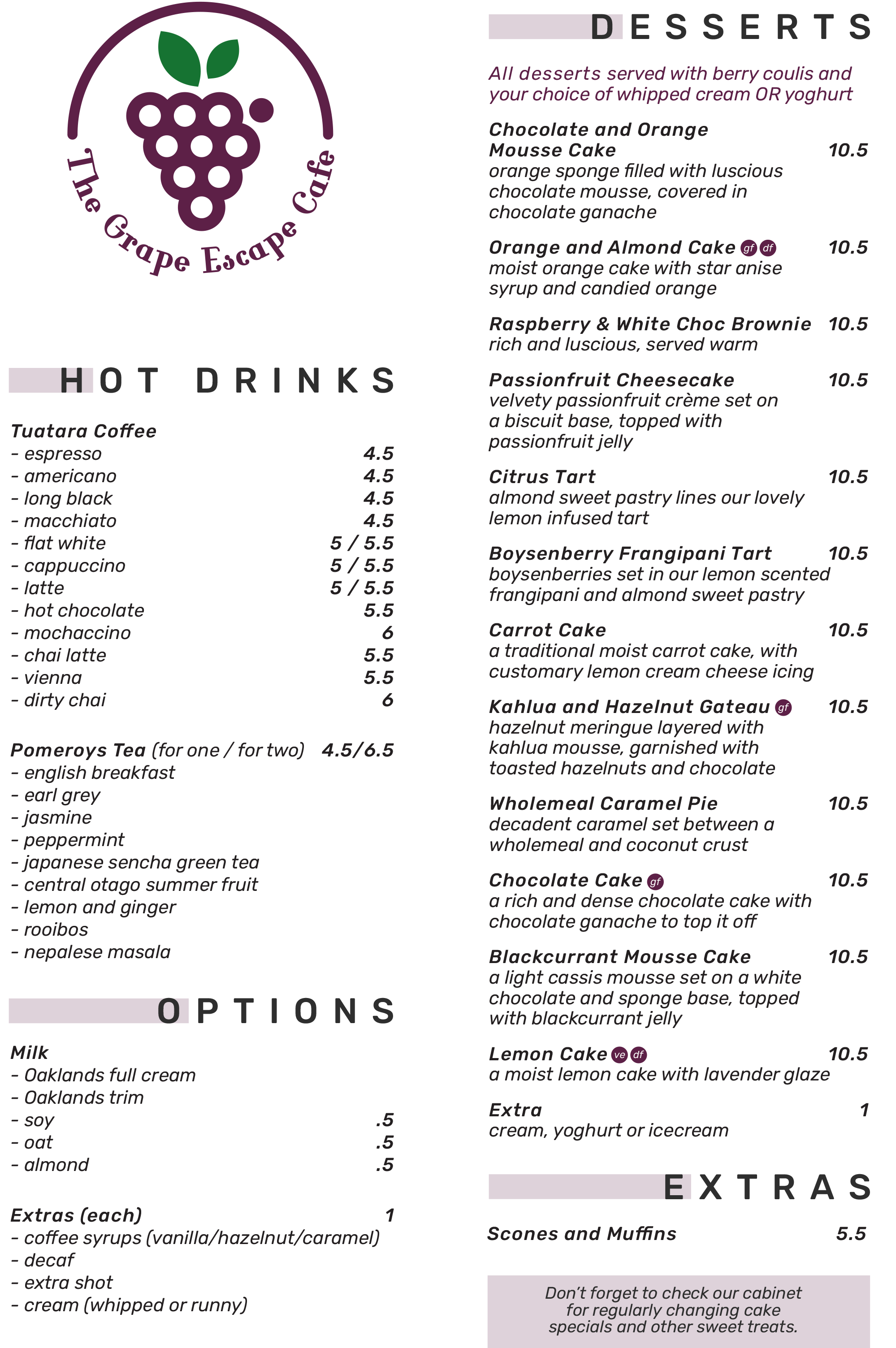 Our Menu - The Grape Escape Cafe