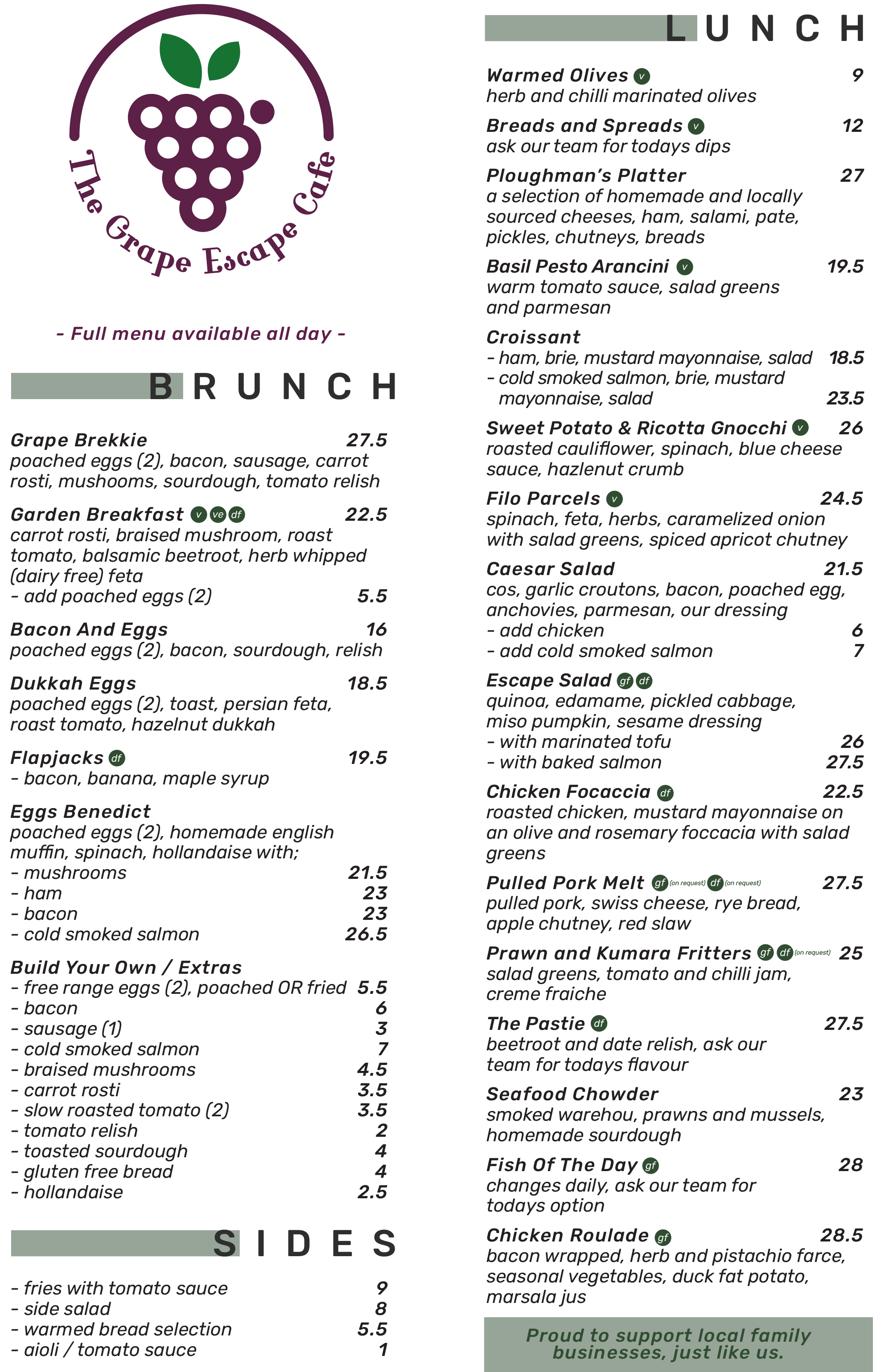 Our Menu - The Grape Escape Cafe