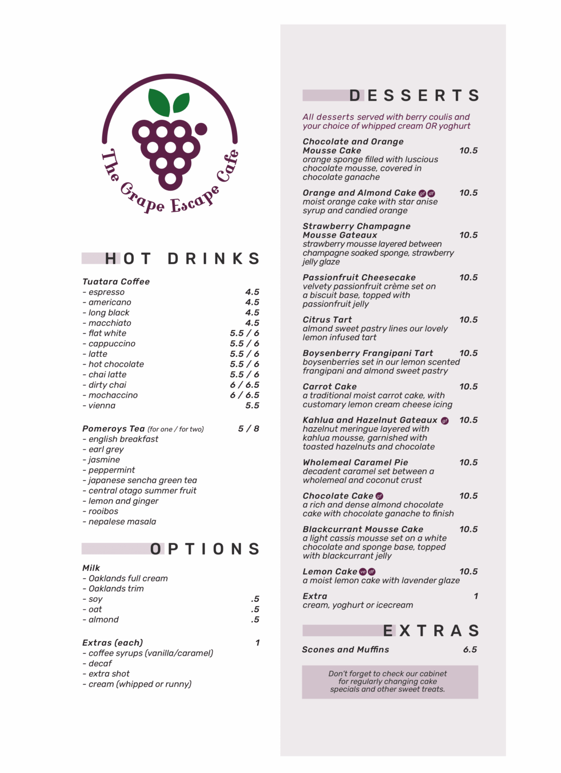 Our Menu - The Grape Escape Cafe